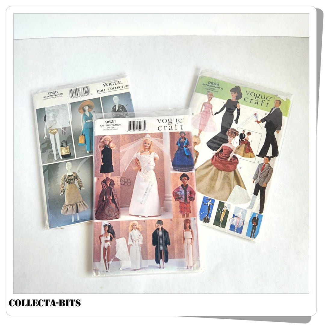 Vogue Craft Sewing Patterns, New in Package, Doll Clothes Collection, 3 ...
