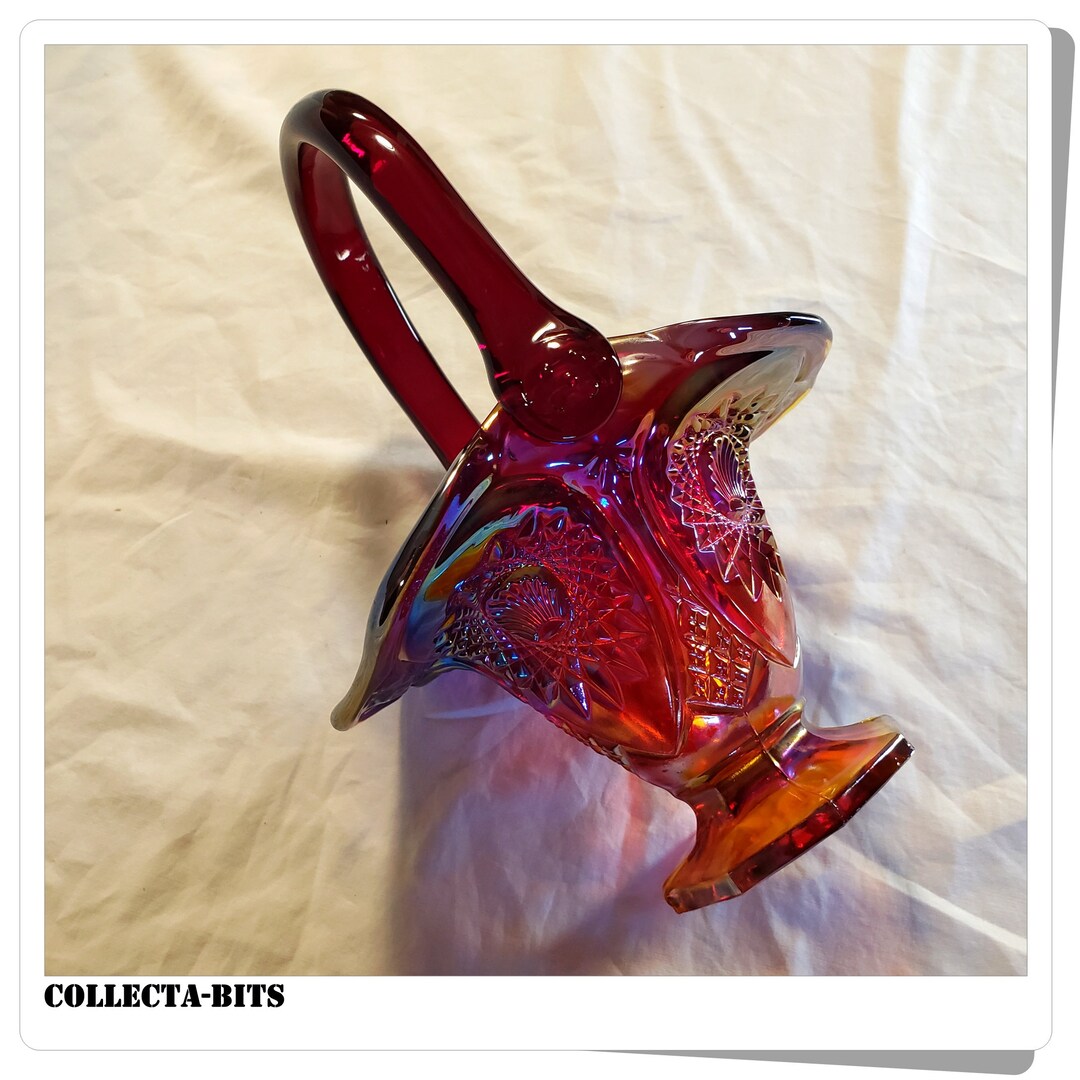 Ruby Red Indiana Carnival Glass Basket, Art Glass - Etsy