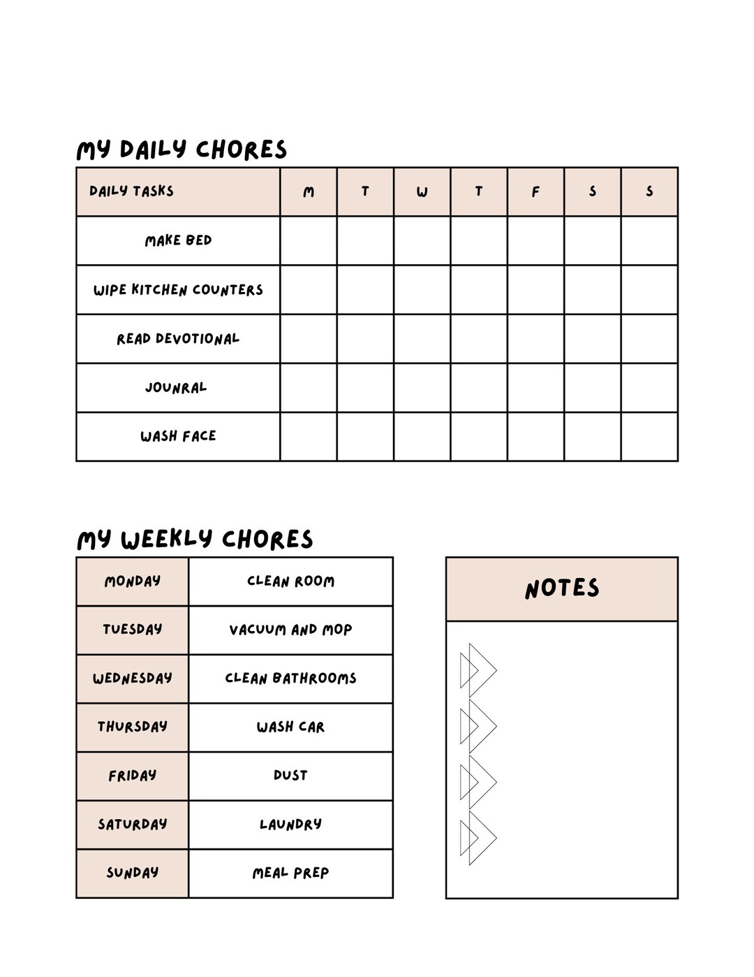 Chore Chart That is Simple, Printable, and Editable. for Immediate Use ...