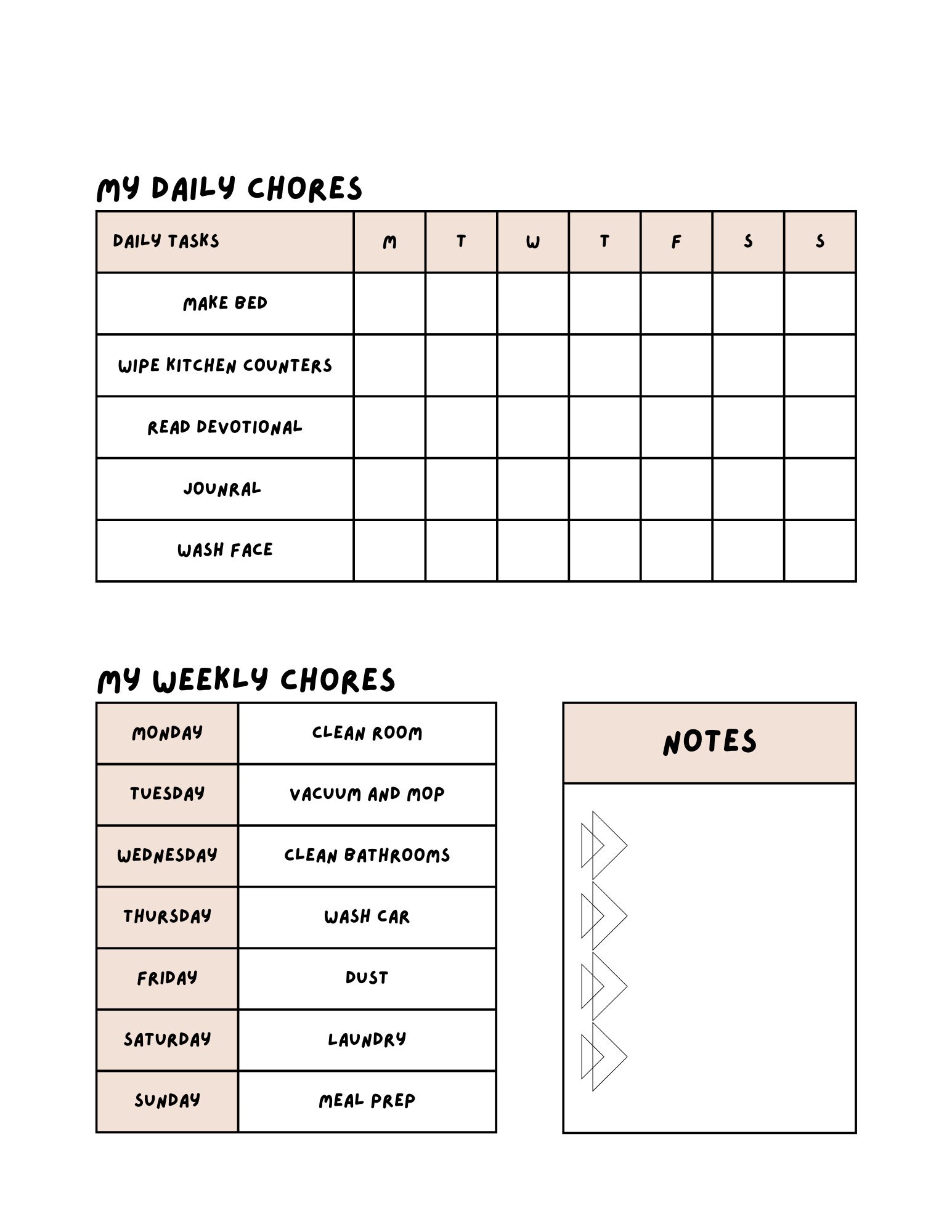 Chore Chart That is Simple, Printable, and Editable. for Immediate Use ...