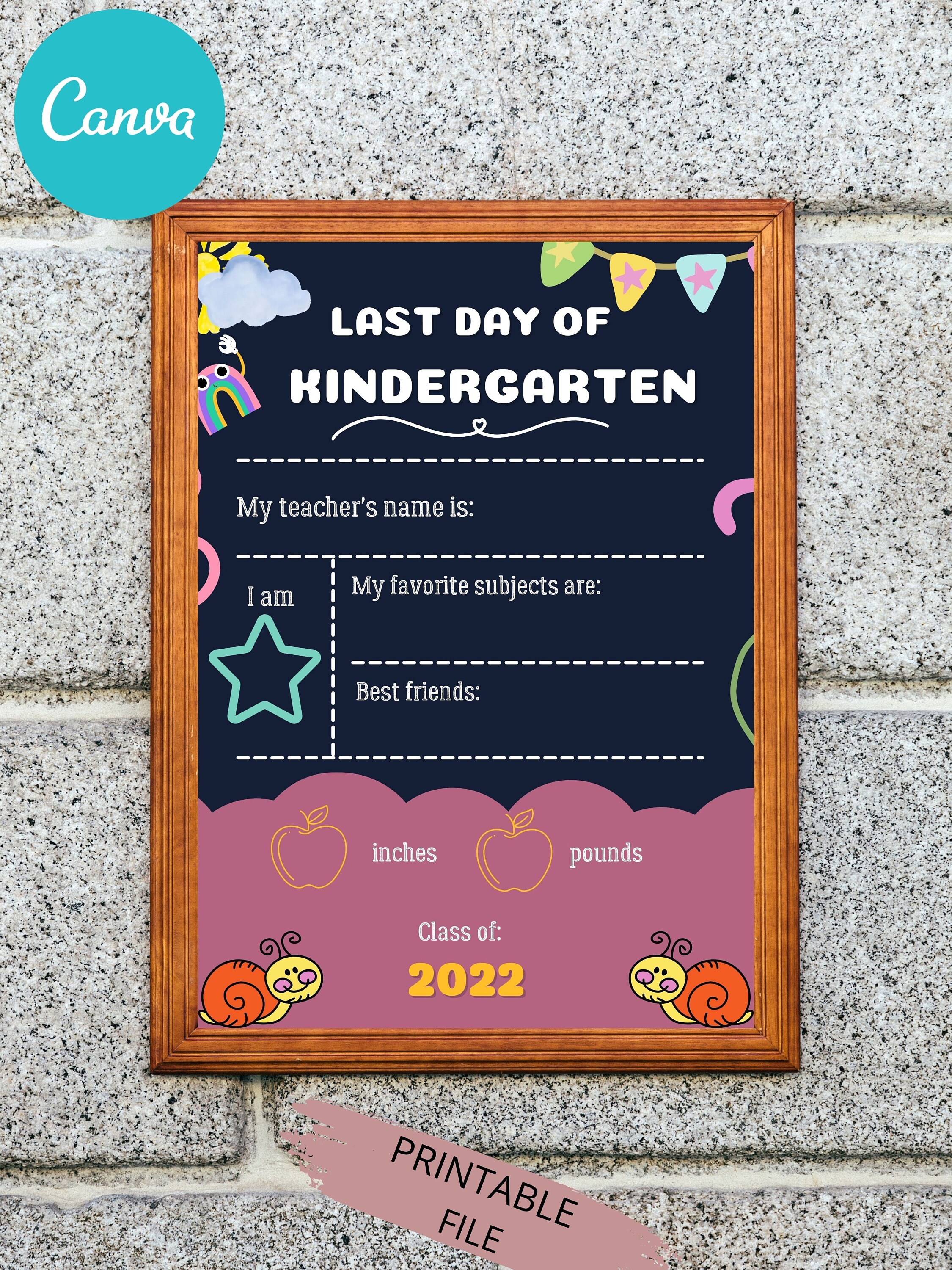 Editable Last Day of Kindergarten Sign Purple Snail Party Last Day of ...