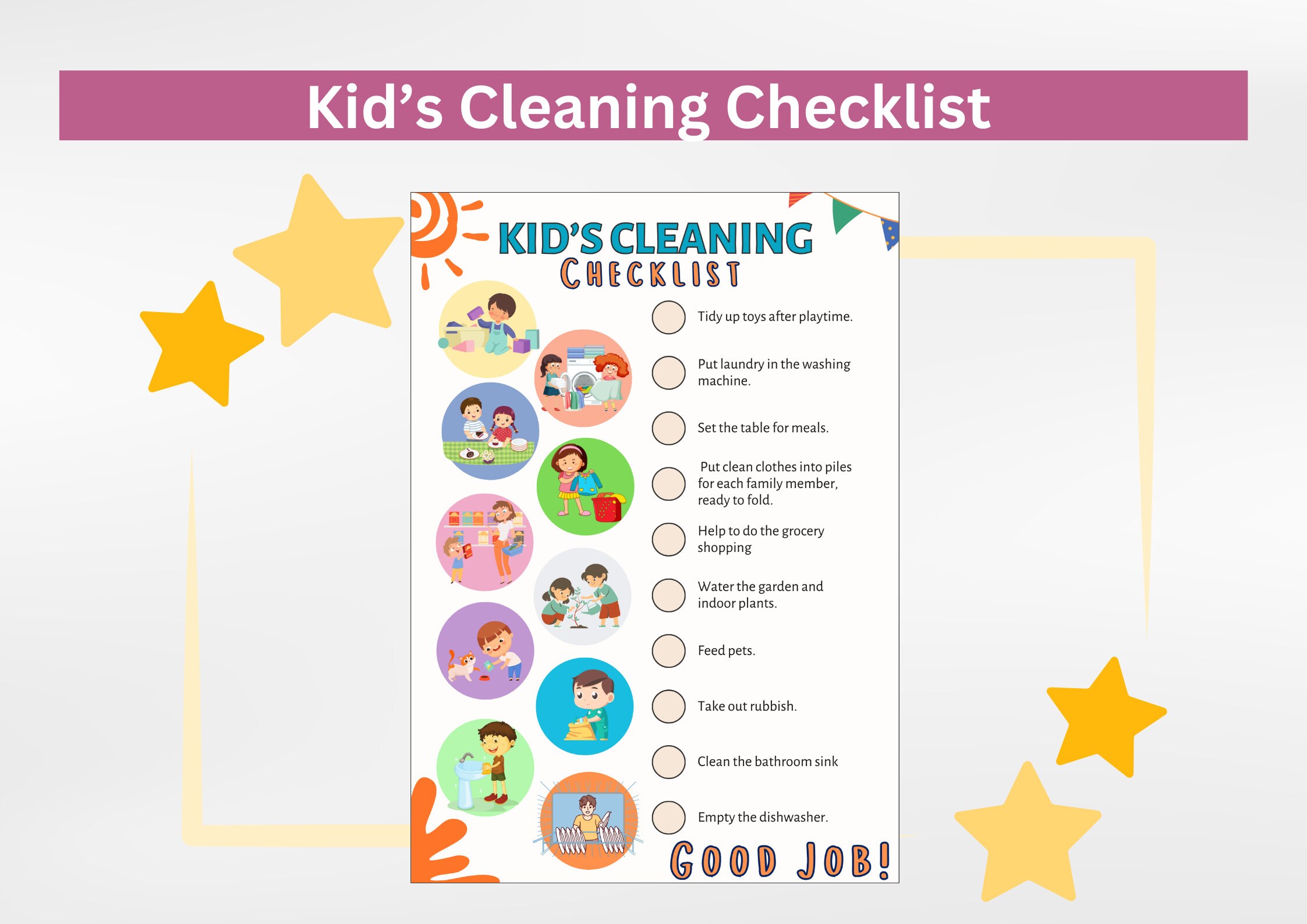 Kid's Cleaning Checklist Printable Cleaning Checklist Kids Cleaning ...