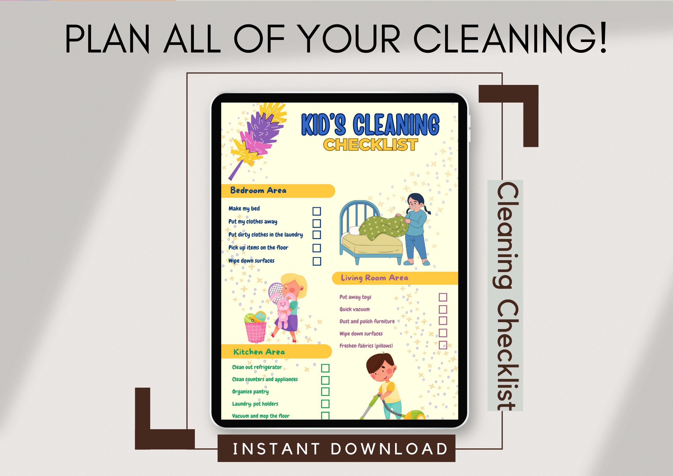 Kid's Cleaning Checklist Printable Cleaning Checklist Kids Cleaning ...