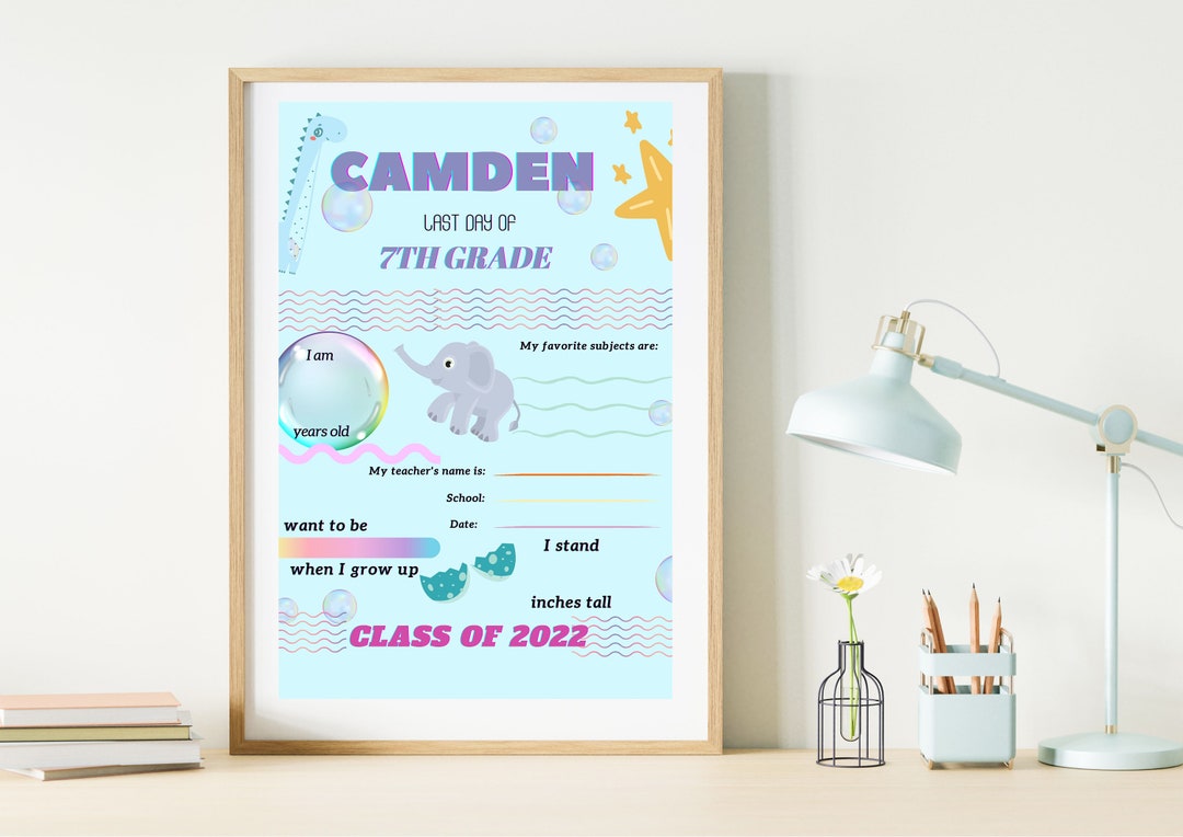 Editable First or Last Day of School 7th Grade Boy or Girl Cute ...