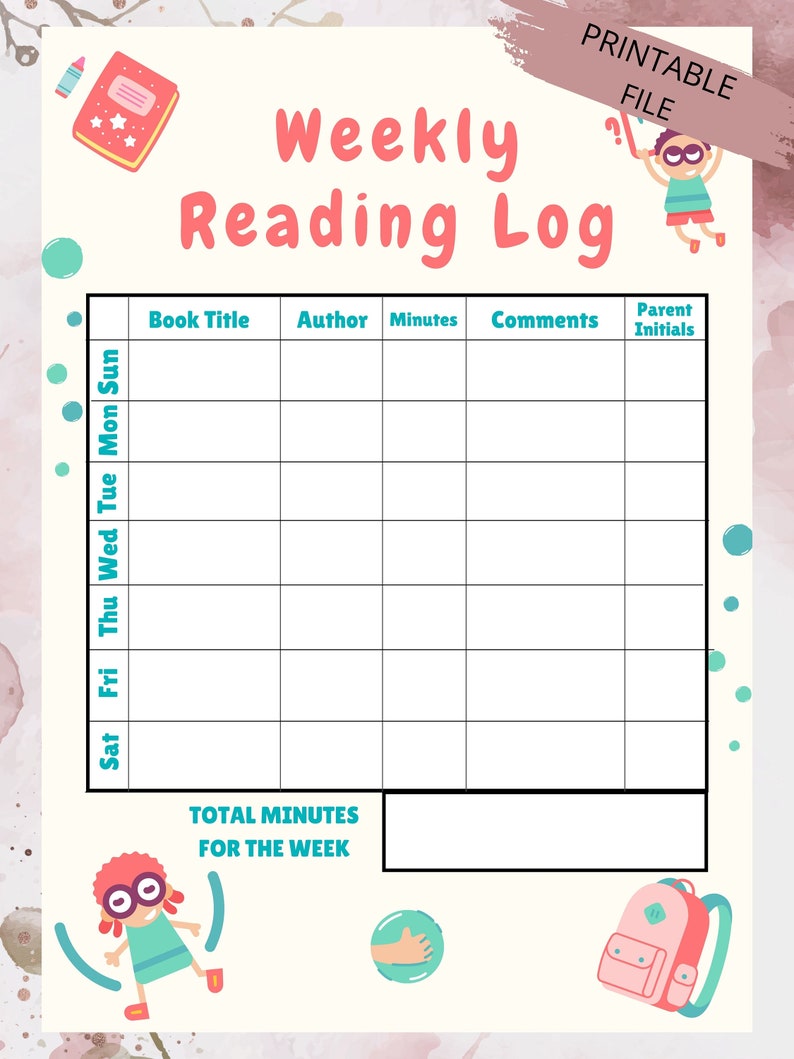 Kids Reading Log Printable, Printable Reading Log for Kids, Reading Log ...