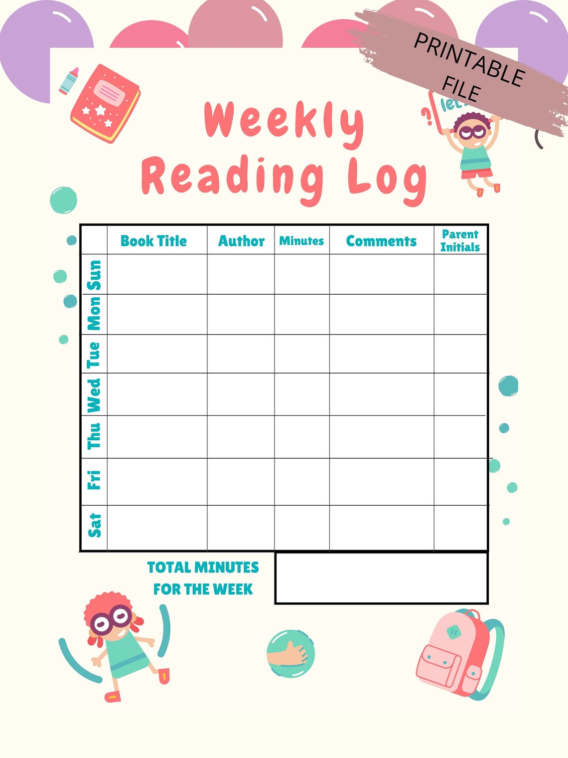 Kids Reading Log Printable, Printable Reading Log for Kids, Reading Log ...