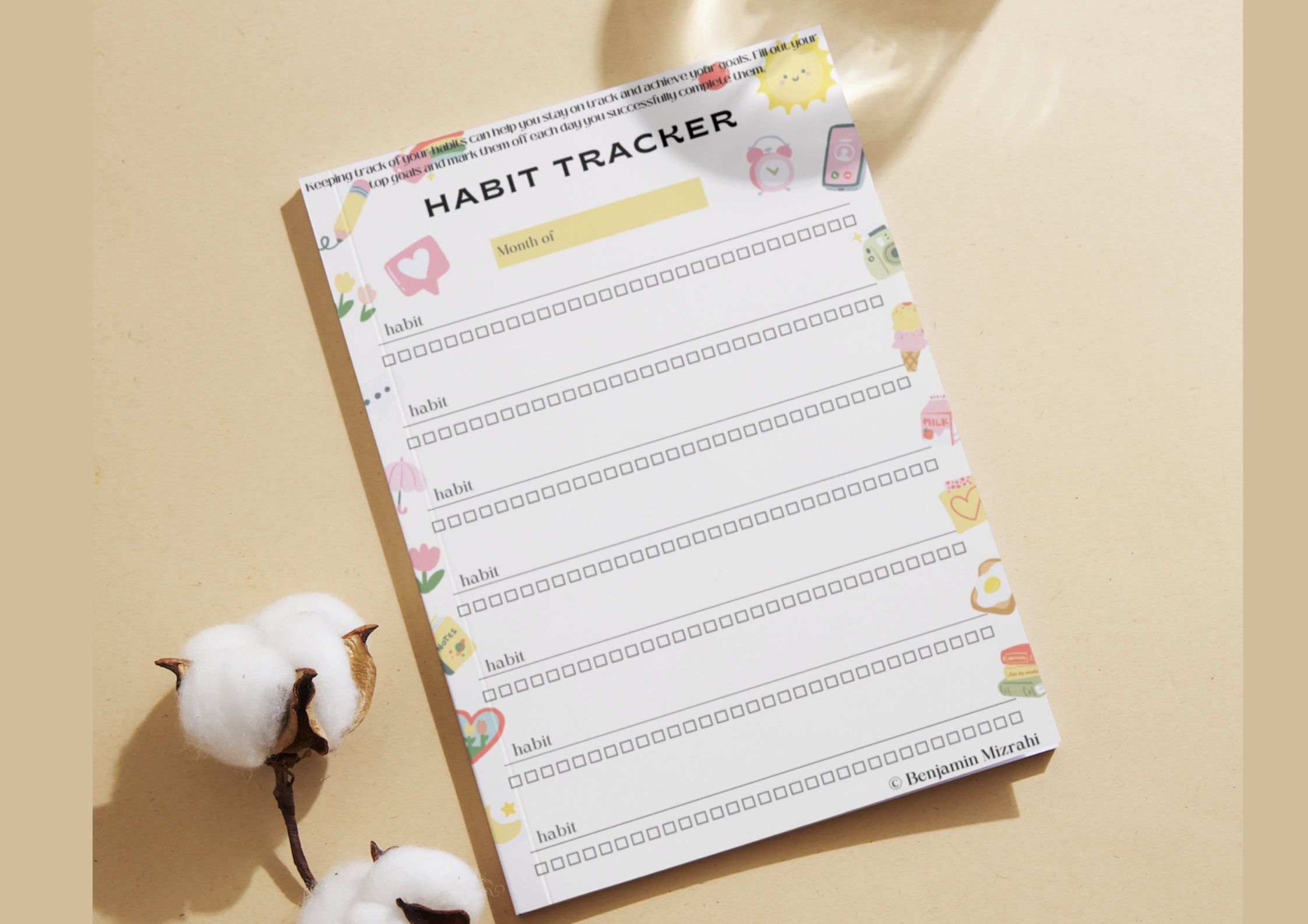 Habit Tracker Cute Template Goal Tracker Mindfulness - Etsy