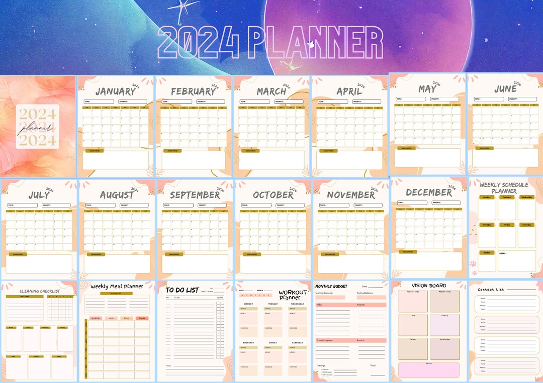 2024 Planner Template for Canva, 2024 Calendar Template, Productivity ...