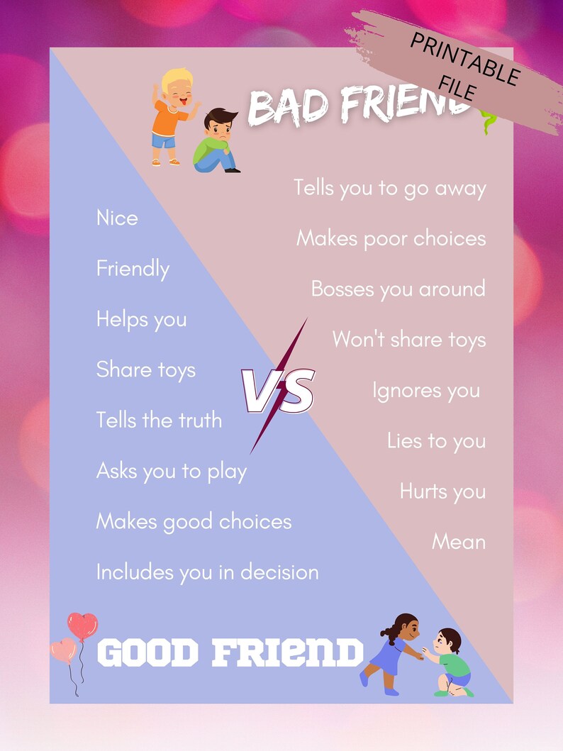 Good Vs Bad Friends Poster PRINTABLE Emotional Learning - Etsy