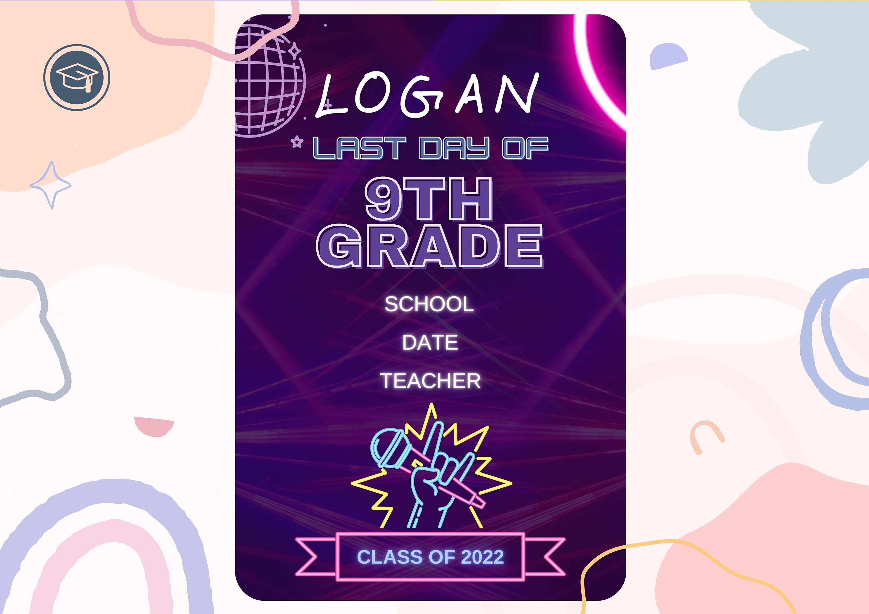 Editable First or Last Day of School 9th Grade Boy or Girl Cute ...