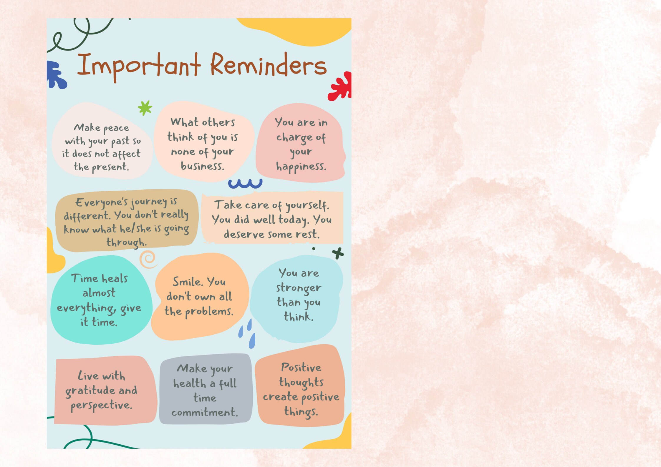 Important Reminders Positive Affirmation Poster, Daily Affirmations ...