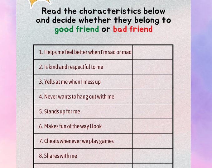 Good Vs Bad Friends Poster PRINTABLE Social Emotional Learning Skills ...