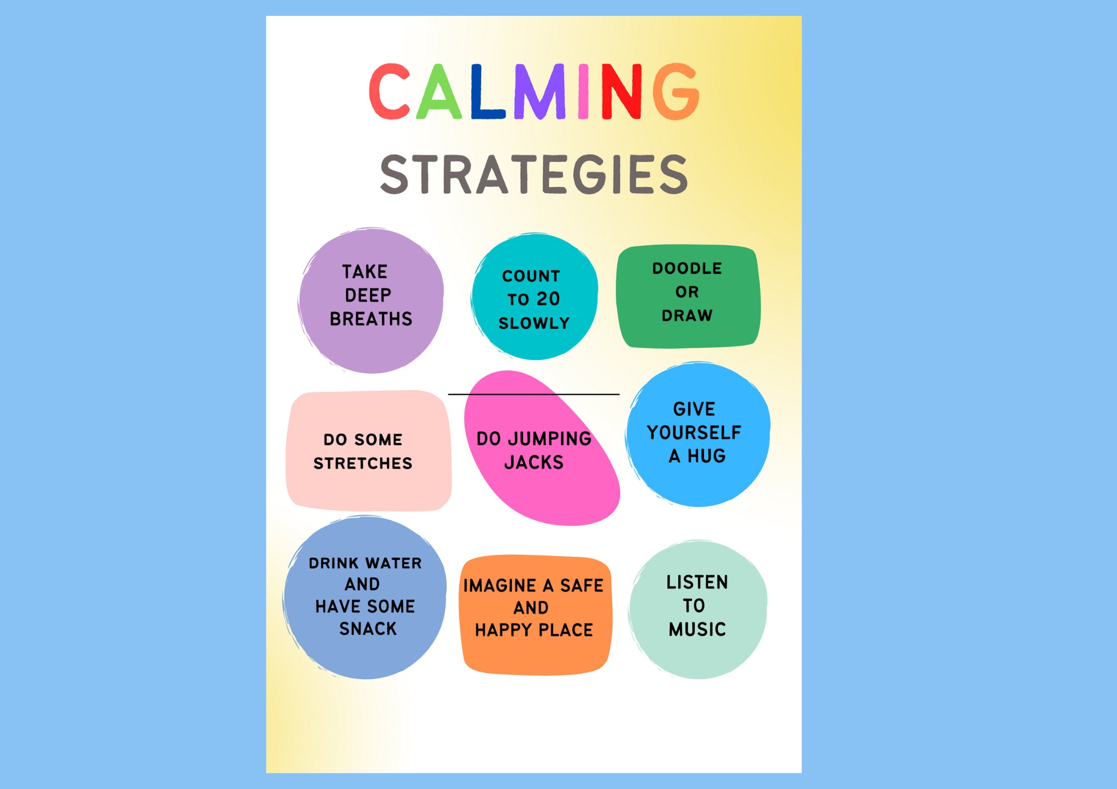Calming Strategies Calm Down Poster Calm Corner Decor Printable - Etsy