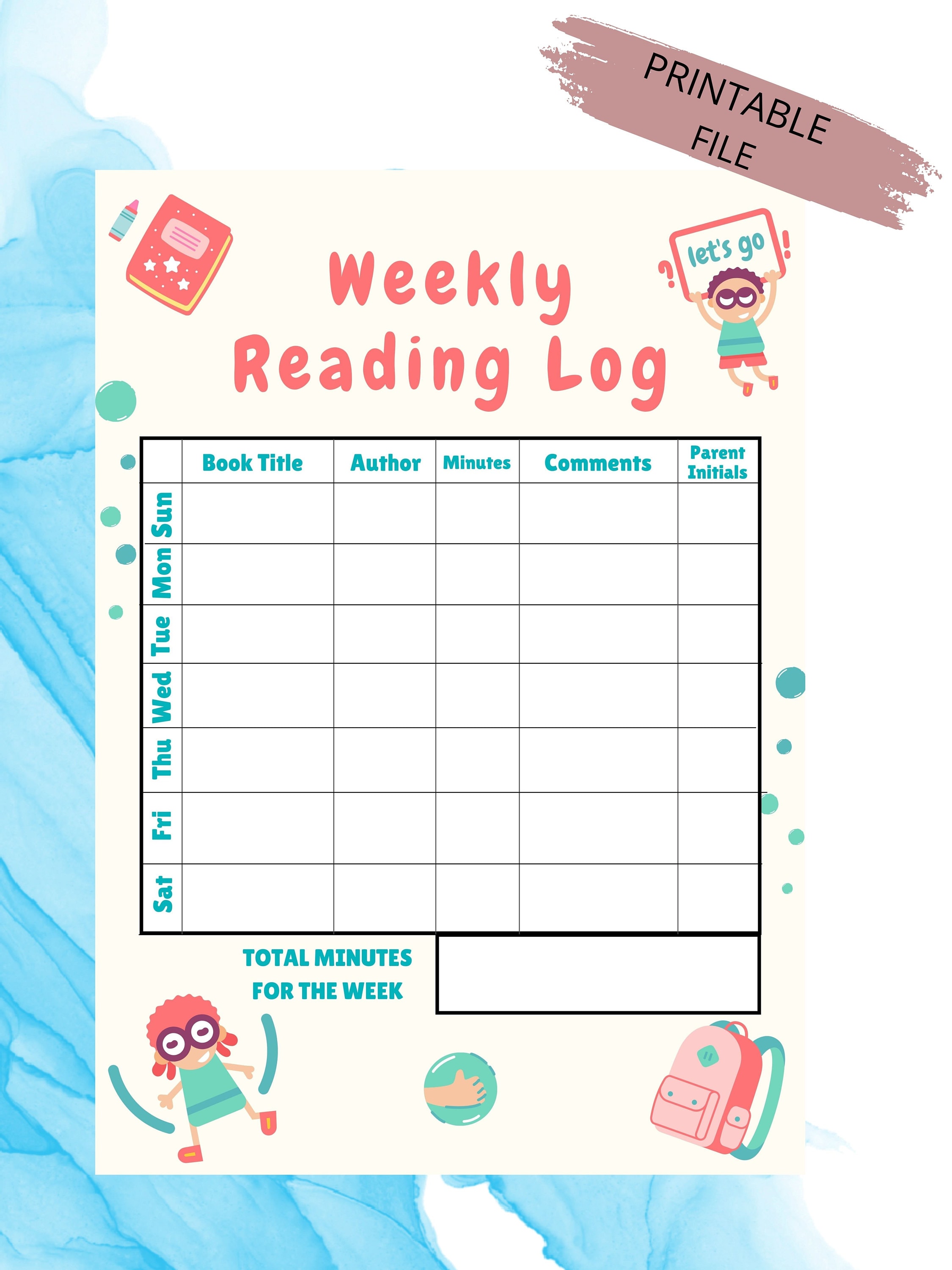 Kids Reading Log Printable, Printable Reading Log for Kids, Reading Log ...