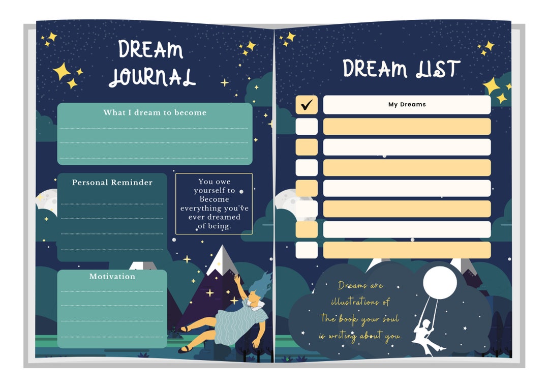 Dream Journal and Dream List Printable Dream Tracker Dream Diary Sleep ...