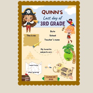 Editable First or Last Day of School 3rd Grade Boy or Girl Cute ...