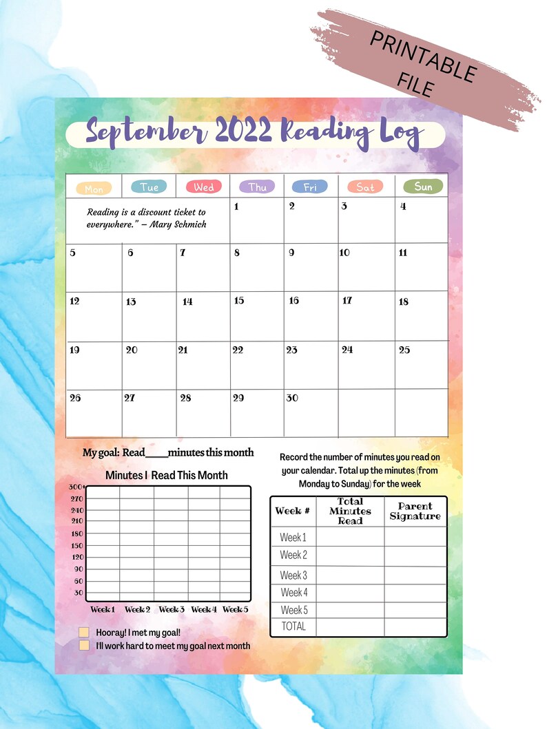 Kids Reading Log Printable Printable Reading Log for Kids - Etsy