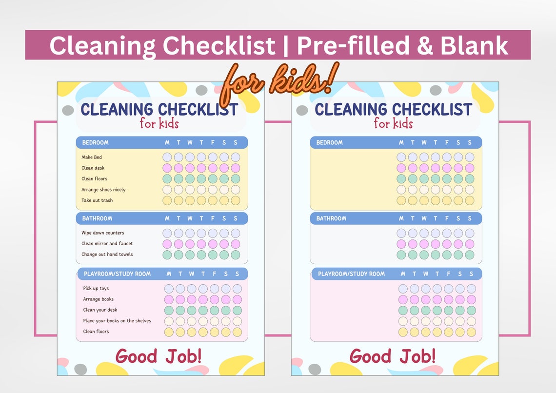 EDITABLE Cleaning Checklist for Kids, Cleaning Planner, Cleaning ...
