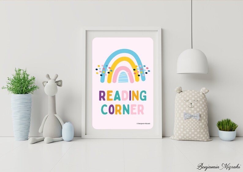 Reading Corner Sign Reading Nook Print Boho Rainbow - Etsy