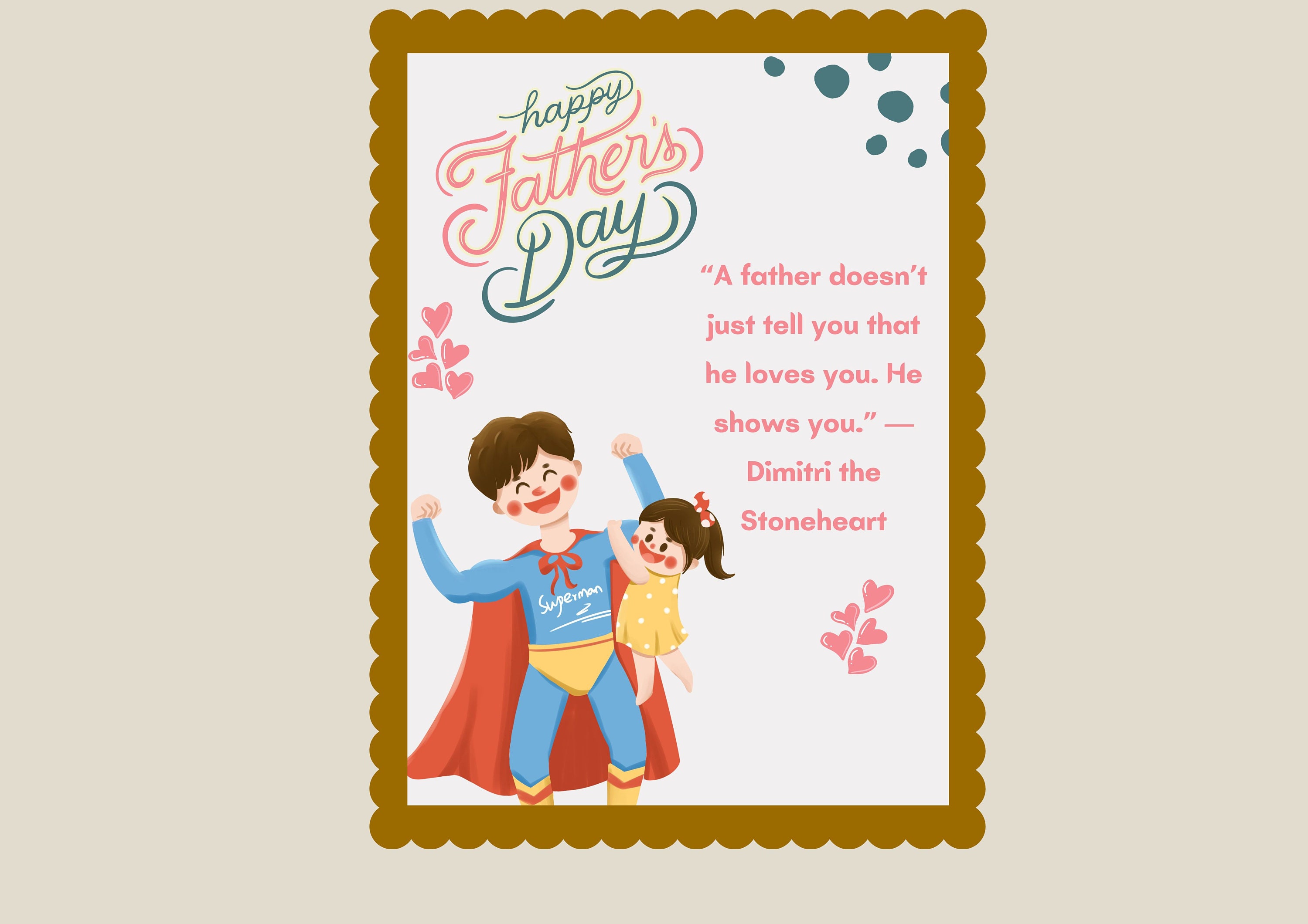 Happy Fathers Day Digital Printable Instant Download Greeting Card