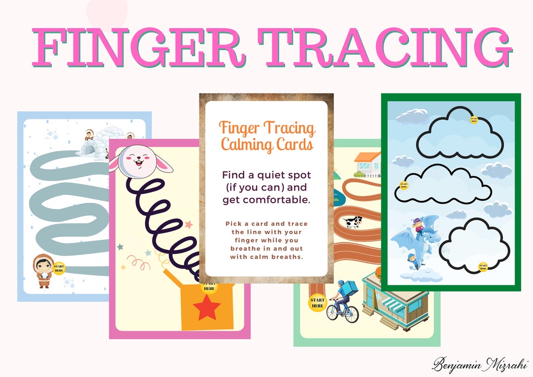Finger Tracing Calming Cards Printable Mindfulness Flash Etsy