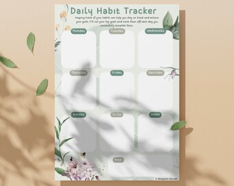 Minimalist Daily Habit Tracker Printable Goal Planner Simple Tasks ...