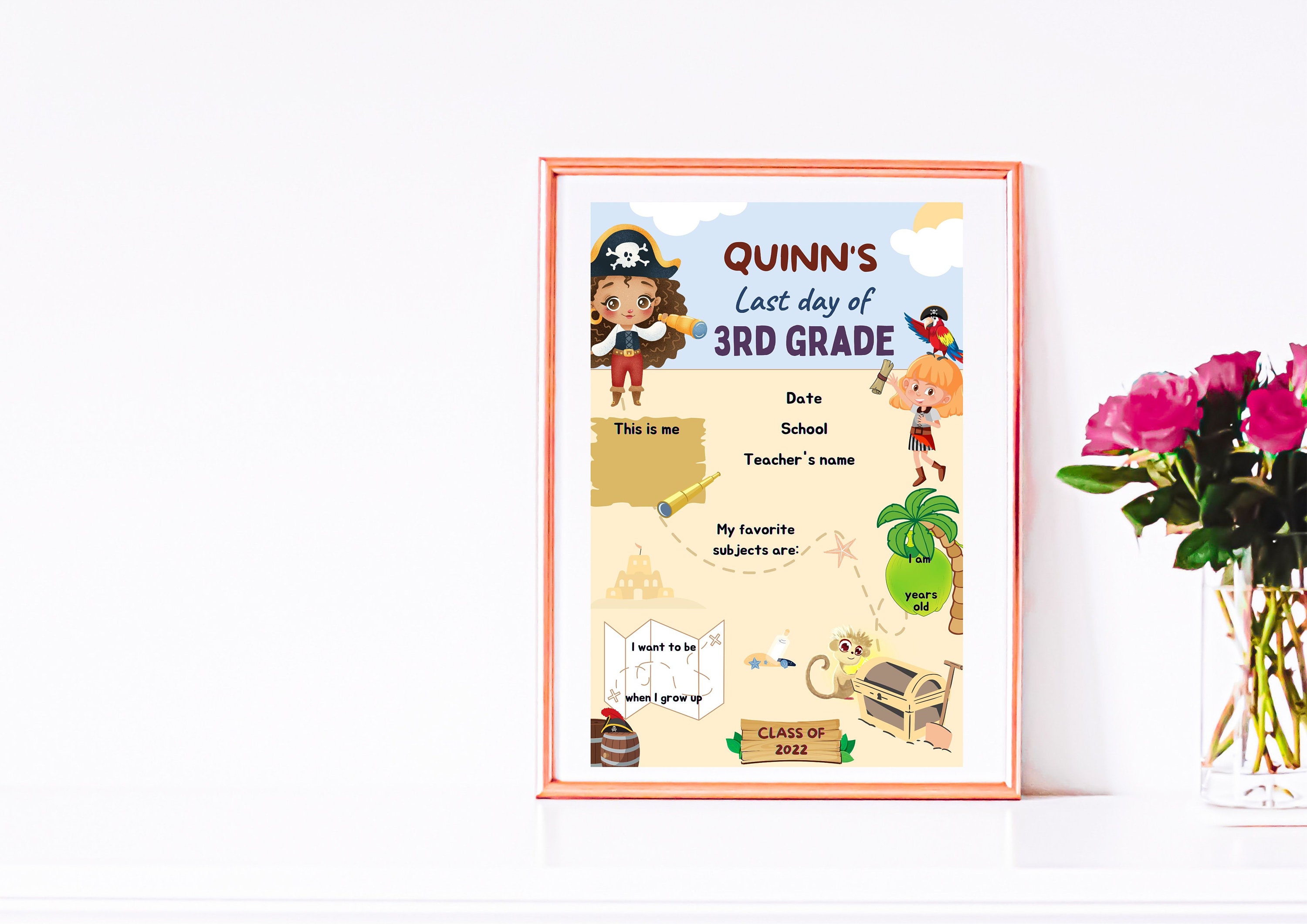 Editable First or Last Day of School 3rd Grade Boy or Girl Cute ...