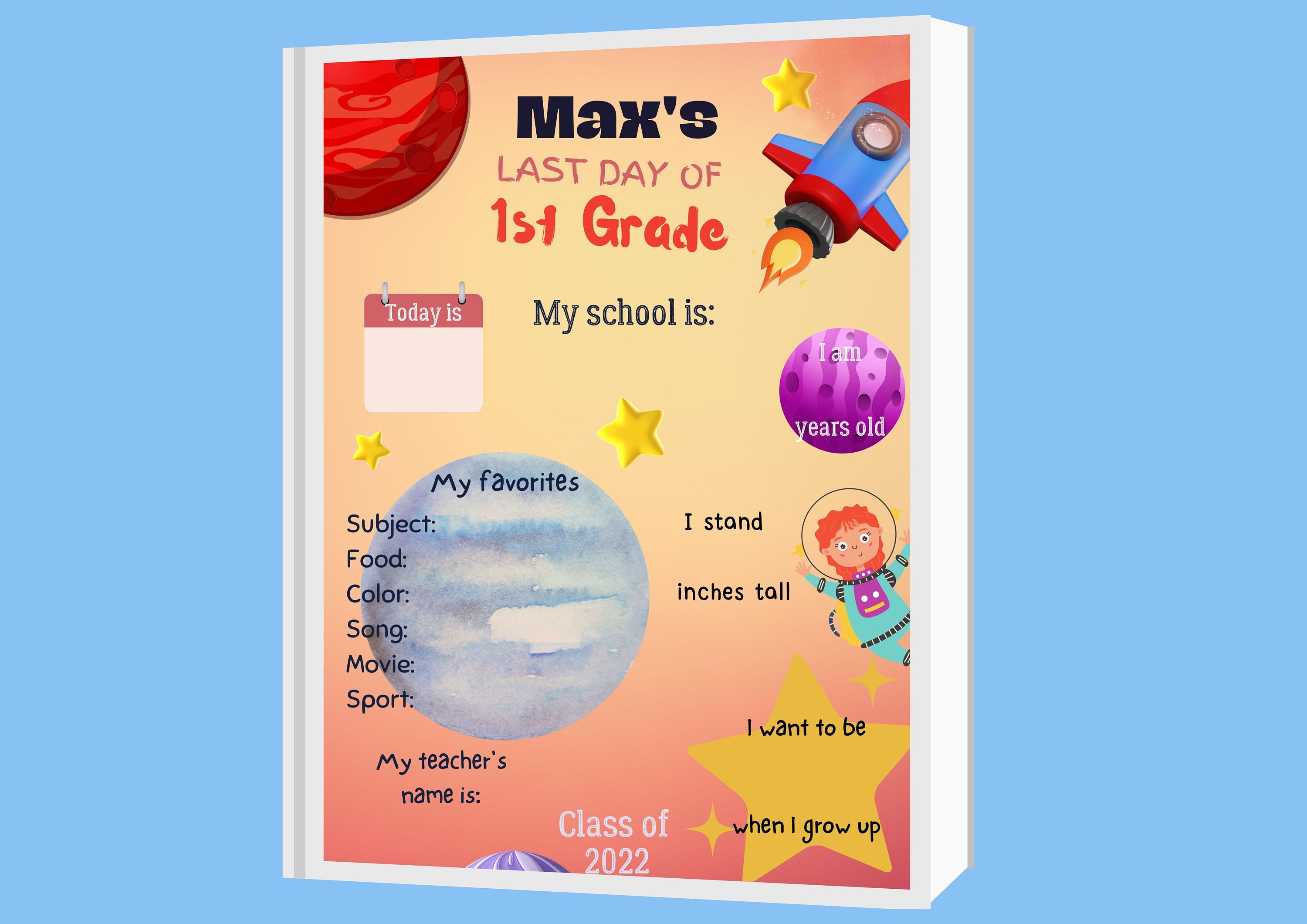Editable First or Last Day of School 1st Grade Boy or Girl Cute ...