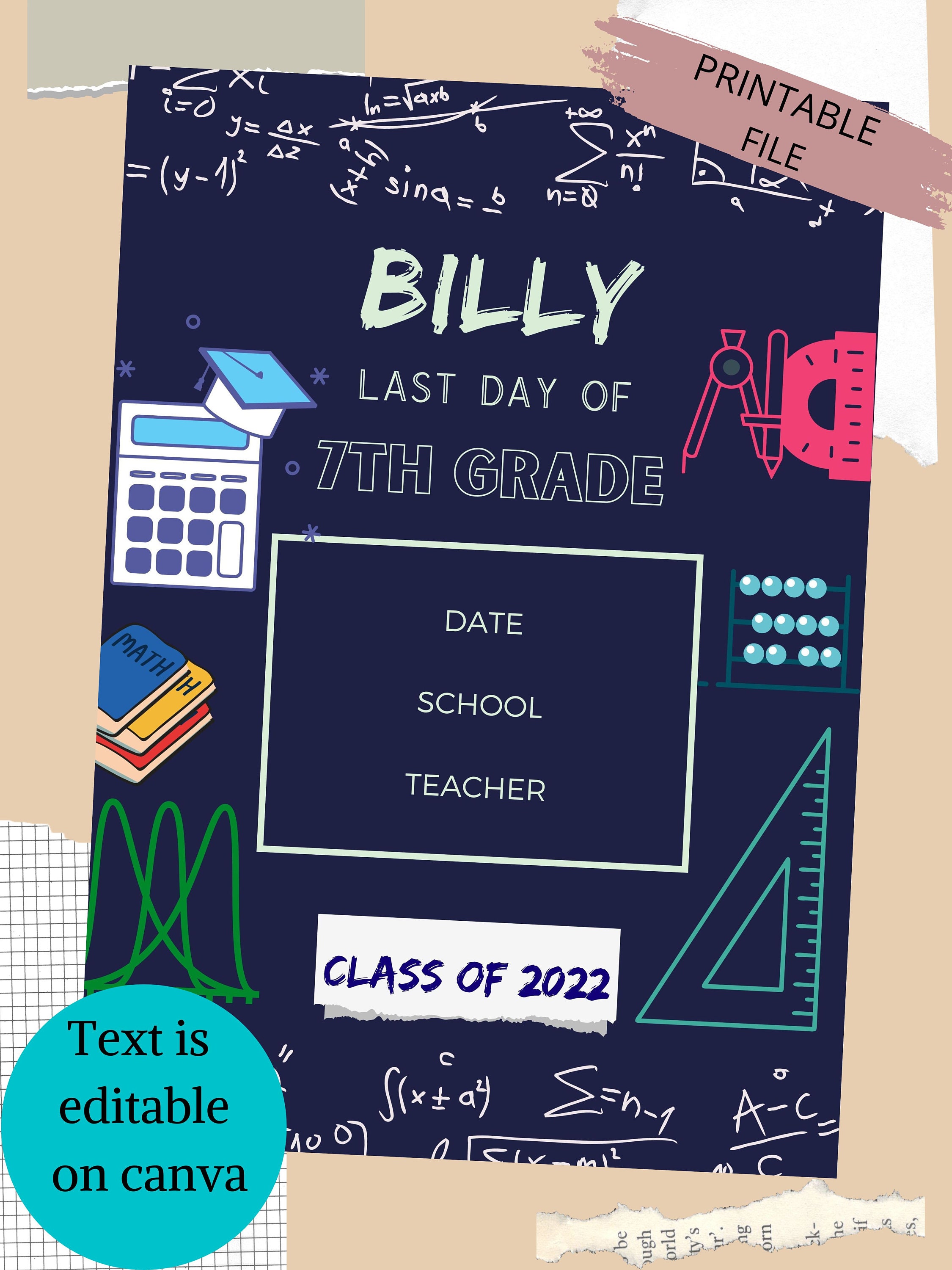 Editable First or Last Day of School 2nd Grade Boy or Girl Cute ...