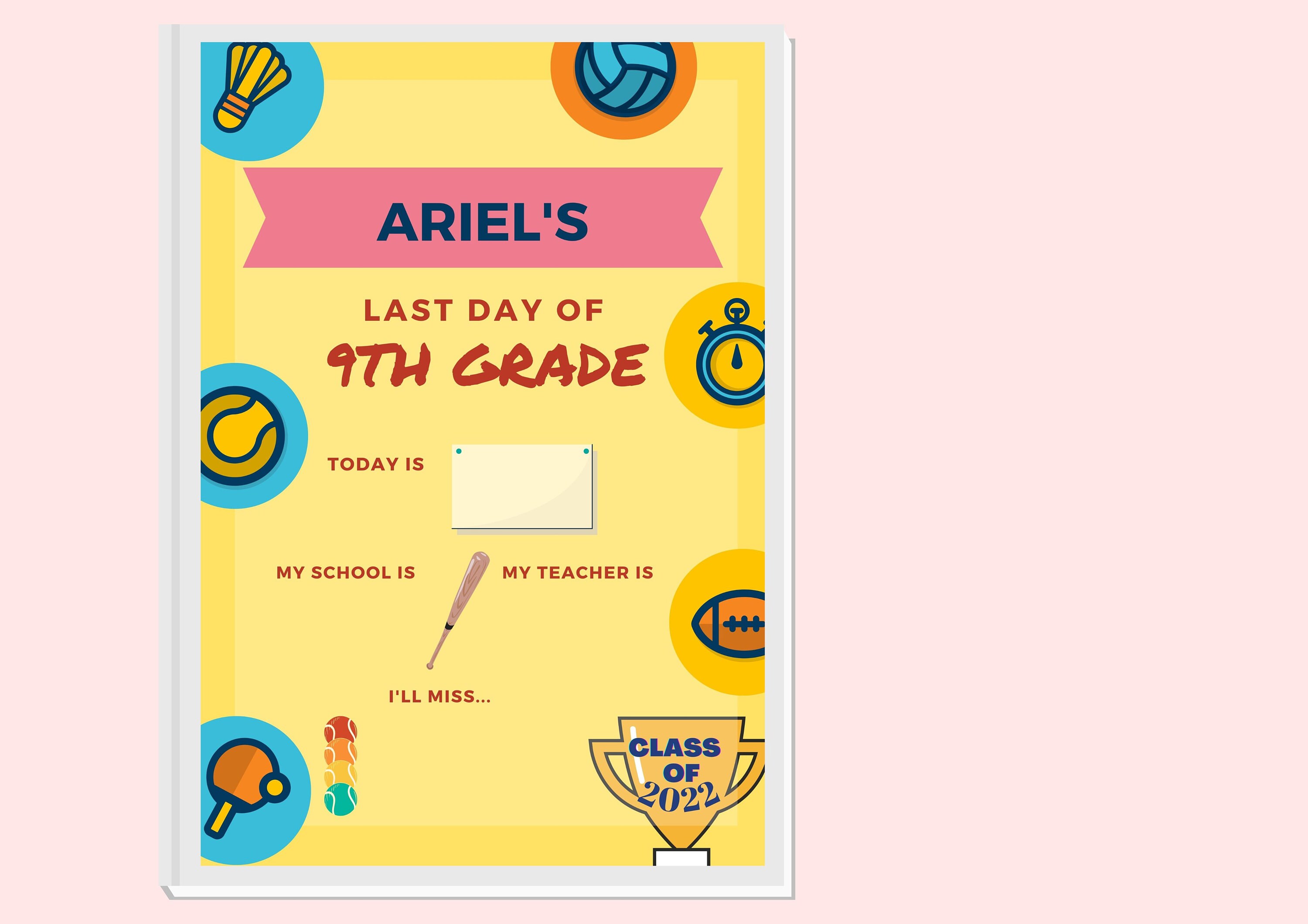 Editable First or Last Day of School 9th Grade Boy or Girl Cute ...