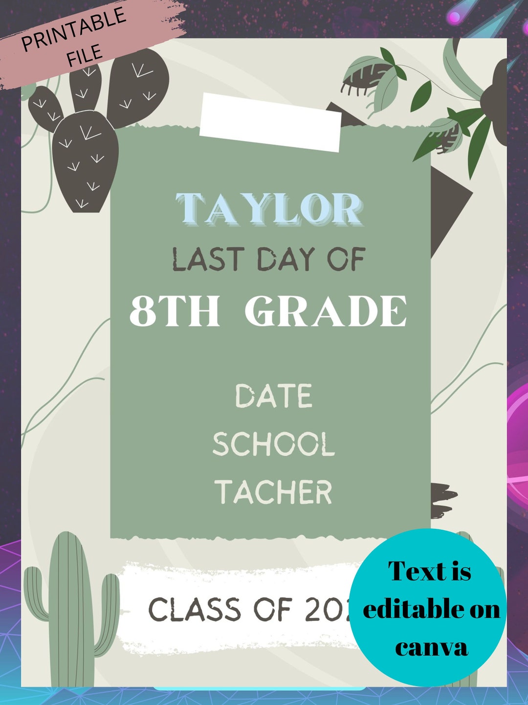 Editable First or Last Day of School 2nd Grade Boy or Girl Cute ...