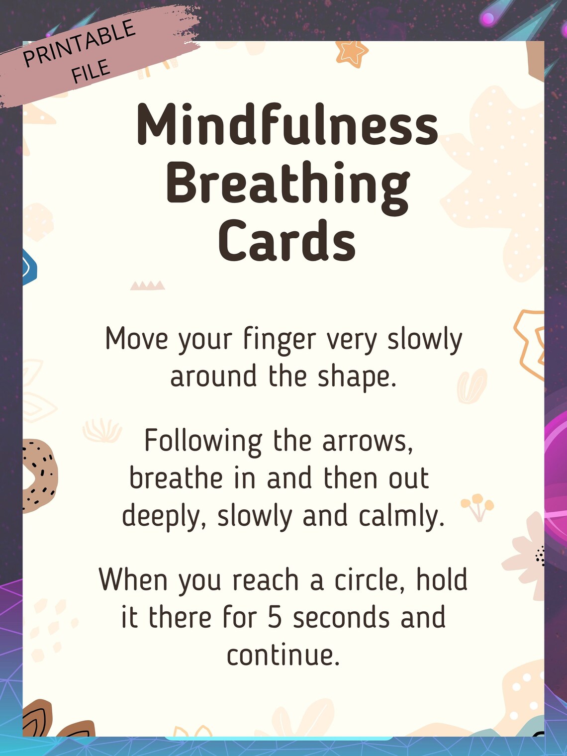 Finger Tracing Calming Cards, Printable Mindfulness Flash Cards, Calm ...