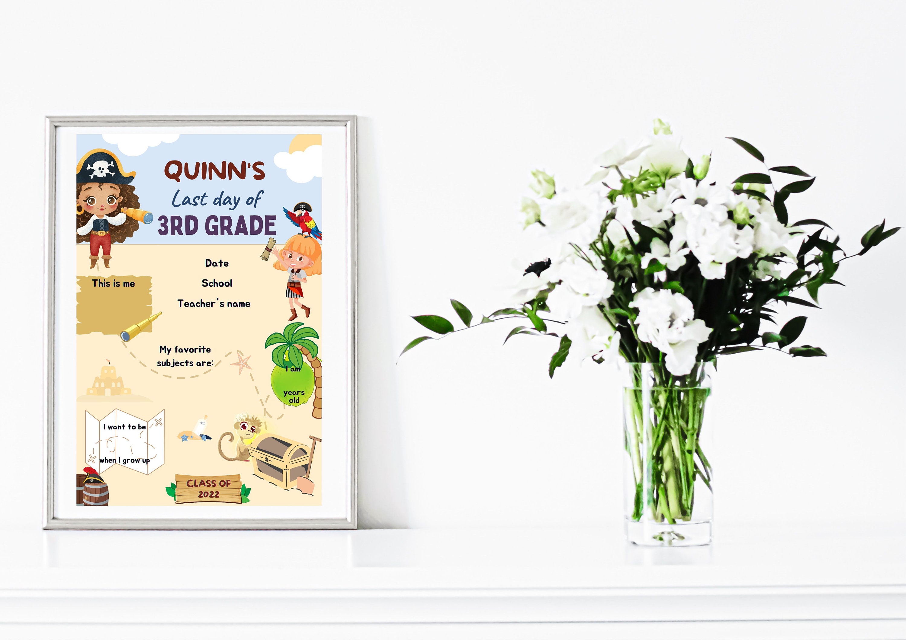 Editable First or Last Day of School 3rd Grade Boy or Girl Cute ...