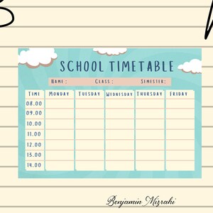 Editable School Timetable for Kids Cloud Theme Printable School ...