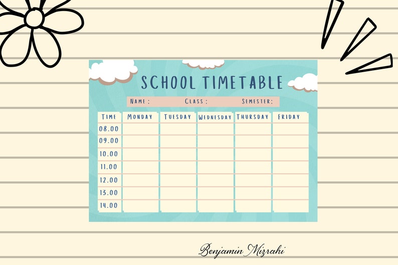 Editable School Timetable for Kids Cloud Theme Printable School ...