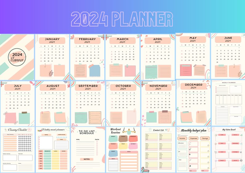 2024 Planner Template for Canva, 2024 Calendar Template, Productivity ...