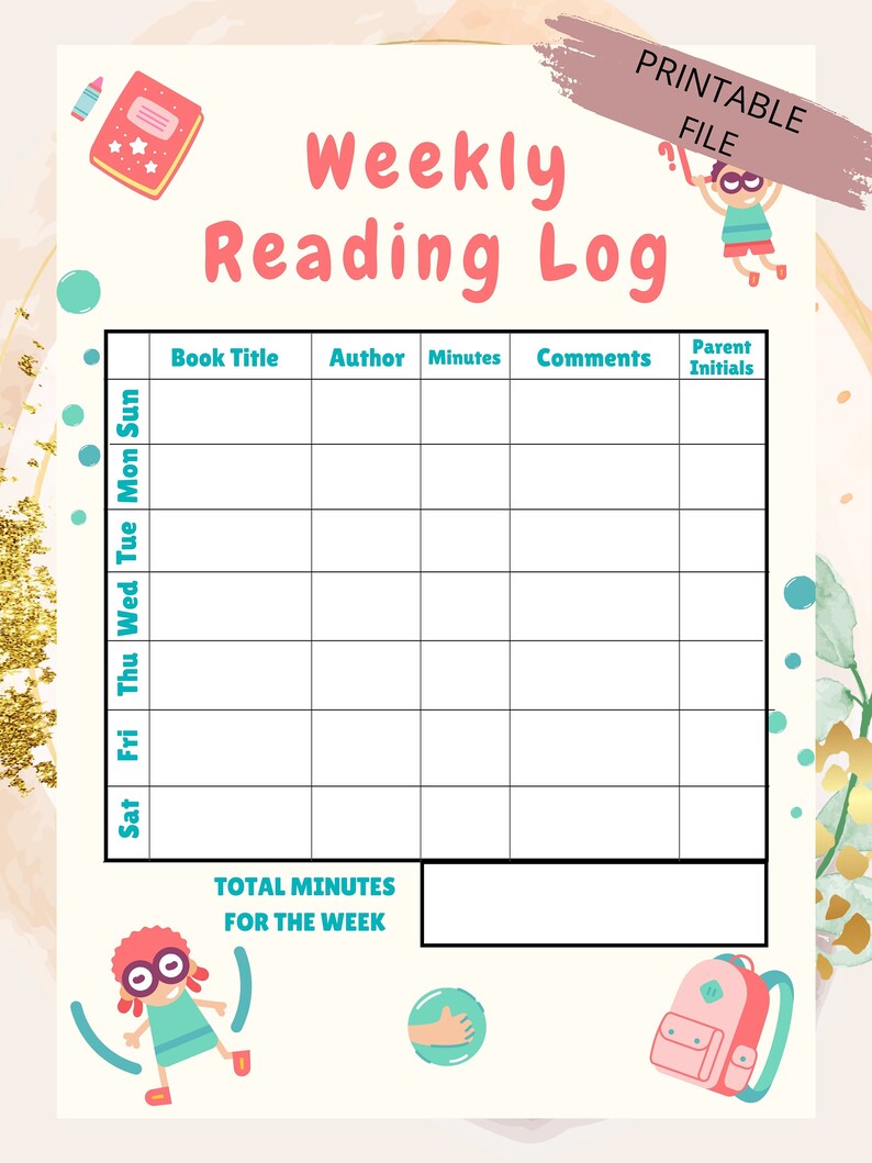 Kids Reading Log Printable, Printable Reading Log for Kids, Reading Log ...