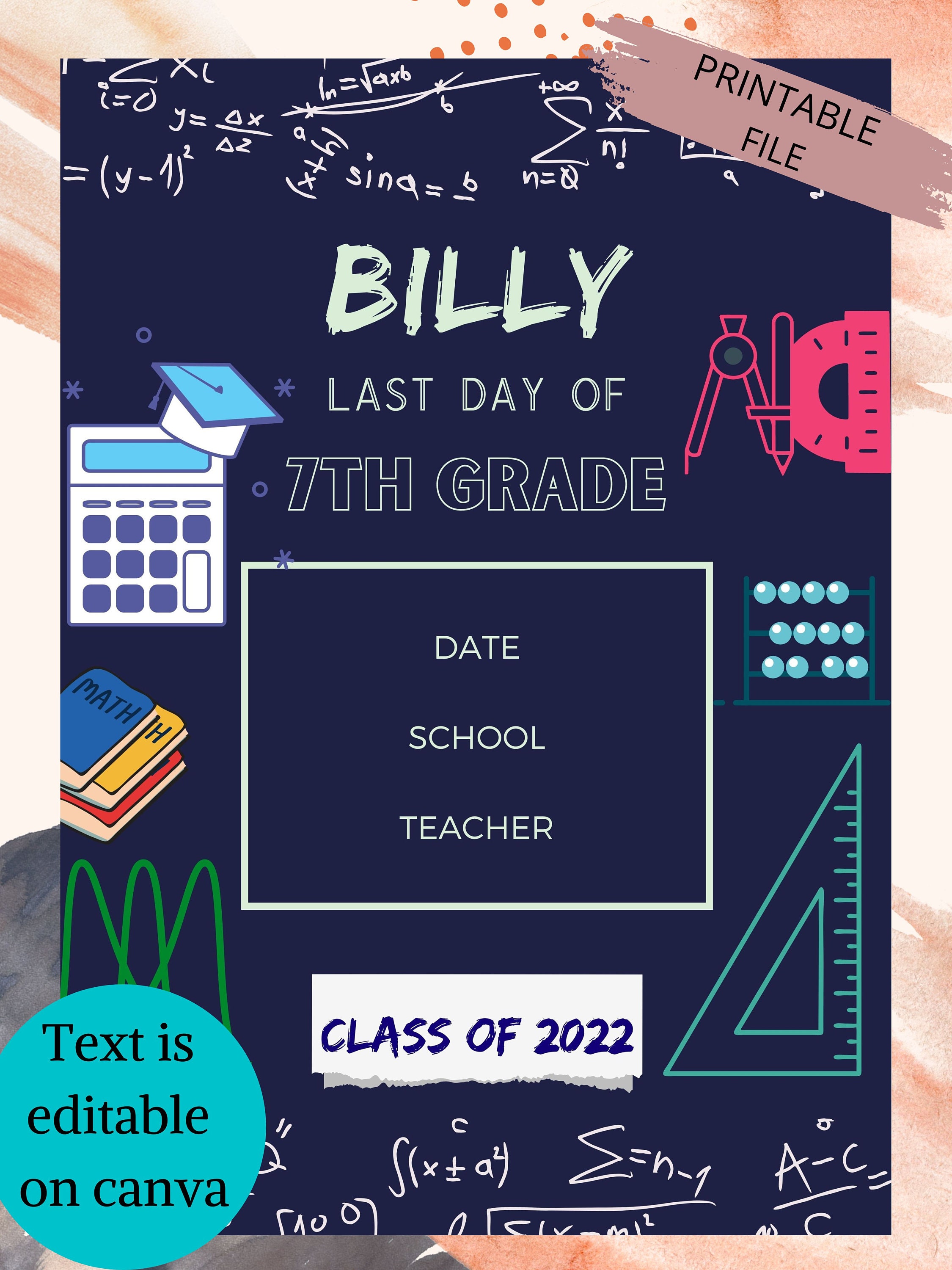Editable First or Last Day of School 2nd Grade Boy or Girl Cute ...