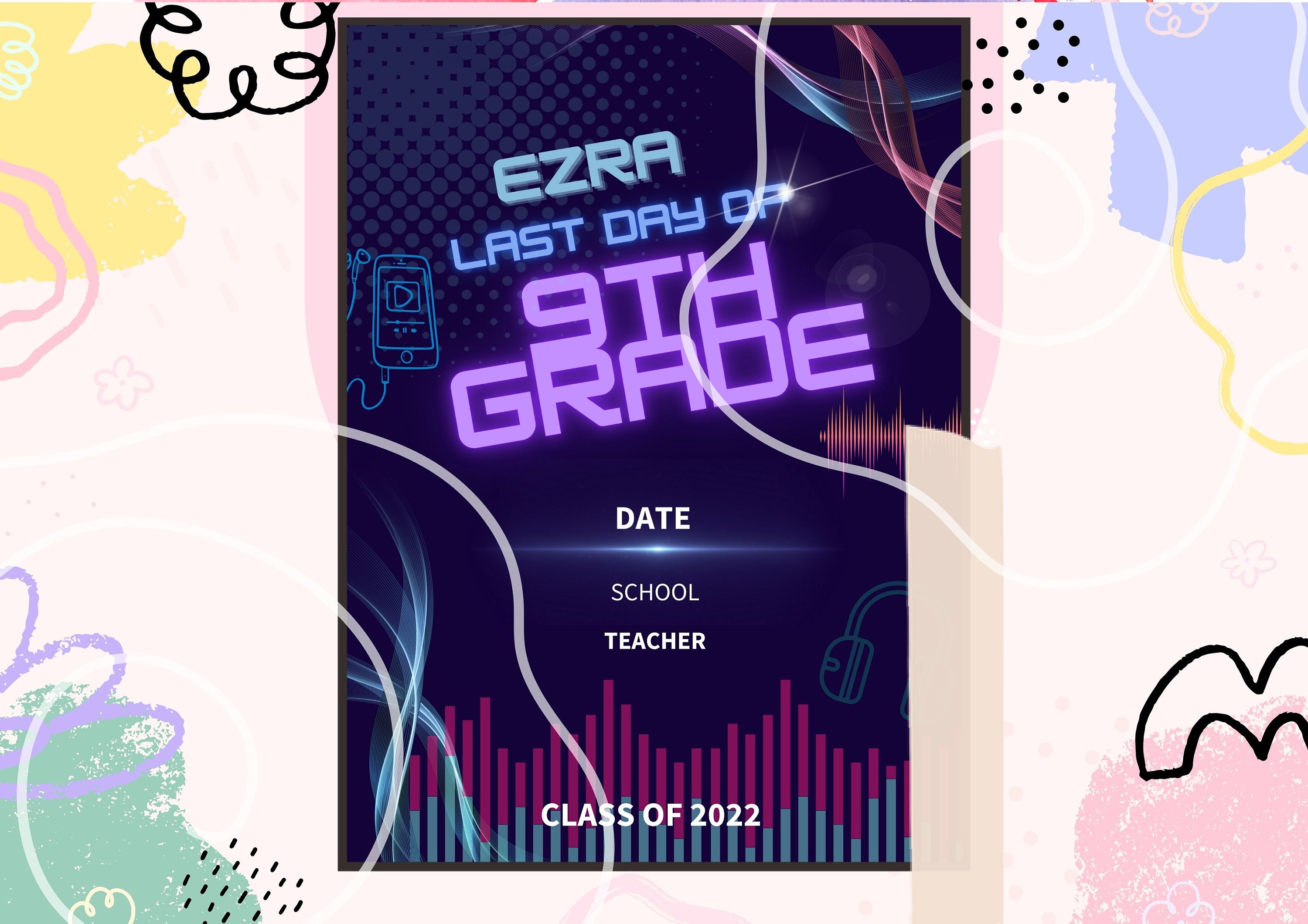 Editable First or Last Day of School 9th Grade Boy or Girl Cute ...