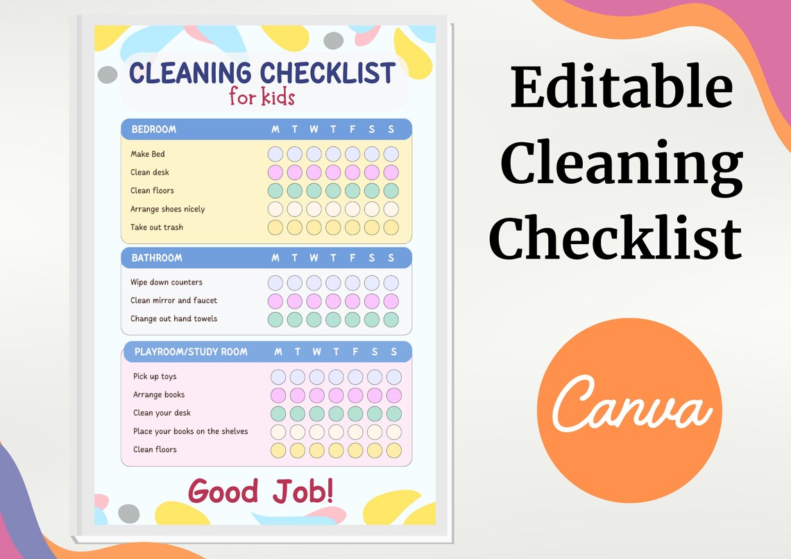 EDITABLE Cleaning Checklist for Kids, Cleaning Planner, Cleaning ...