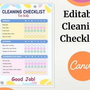 EDITABLE Cleaning Checklist for Kids, Cleaning Planner, Cleaning ...