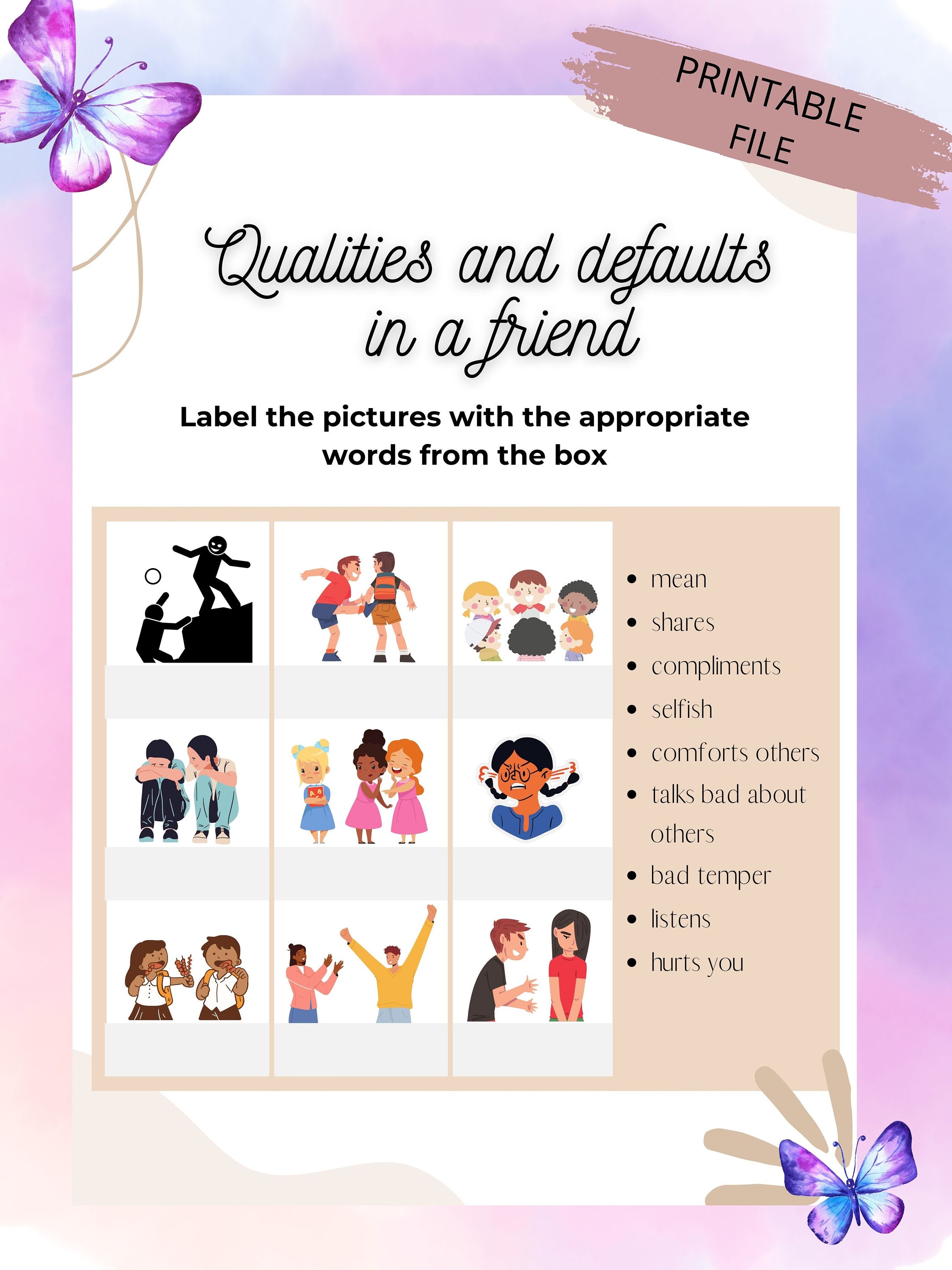 Good Vs Bad Friends Poster PRINTABLE Emotional Learning Social Skills ...