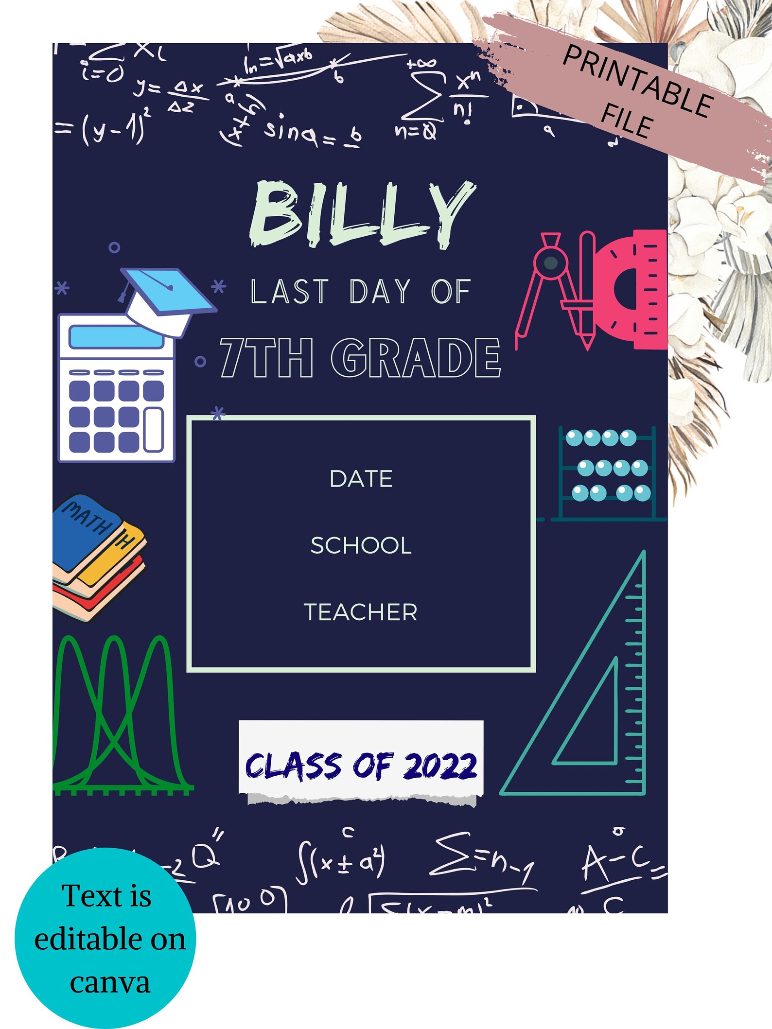 Editable First or Last Day of School 2nd Grade Boy or Girl Cute ...