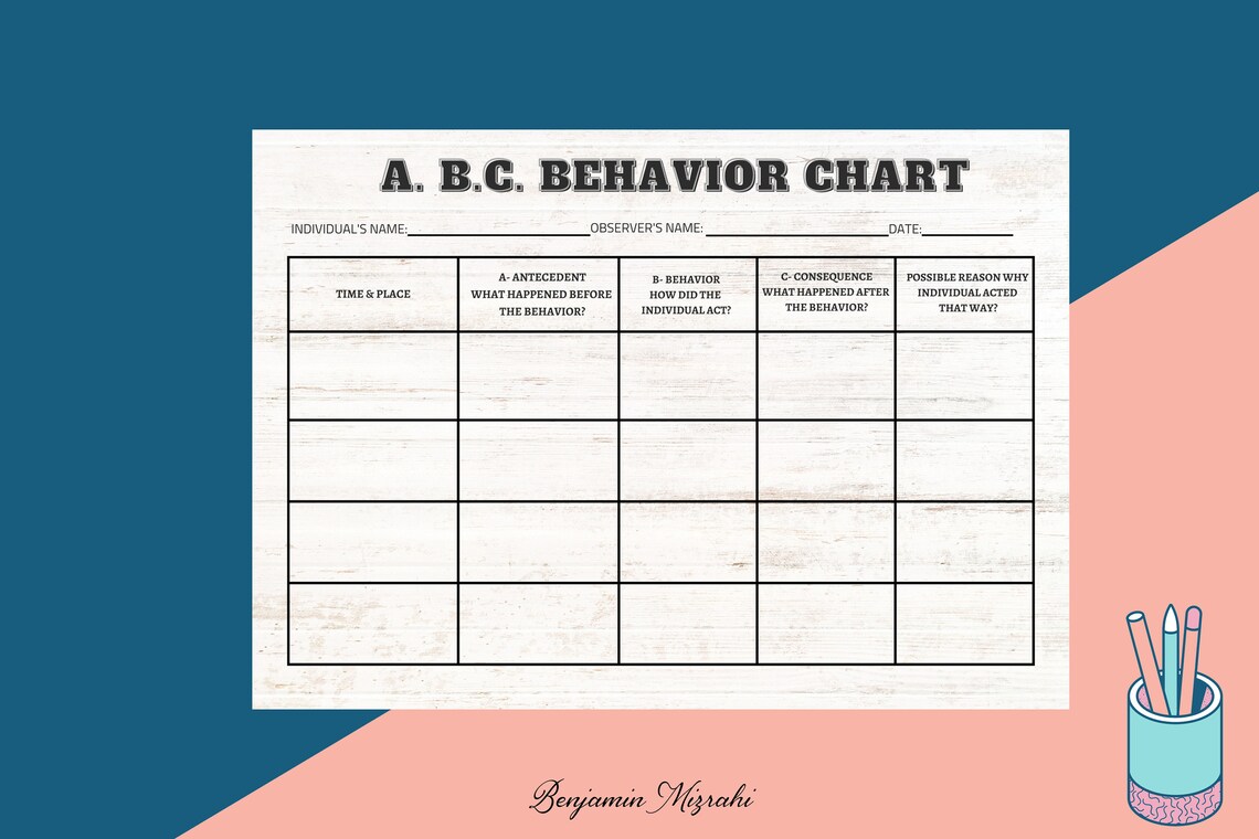 Kids ABC Chart Form Printable Editable Behavior Consequence Chart Form ...