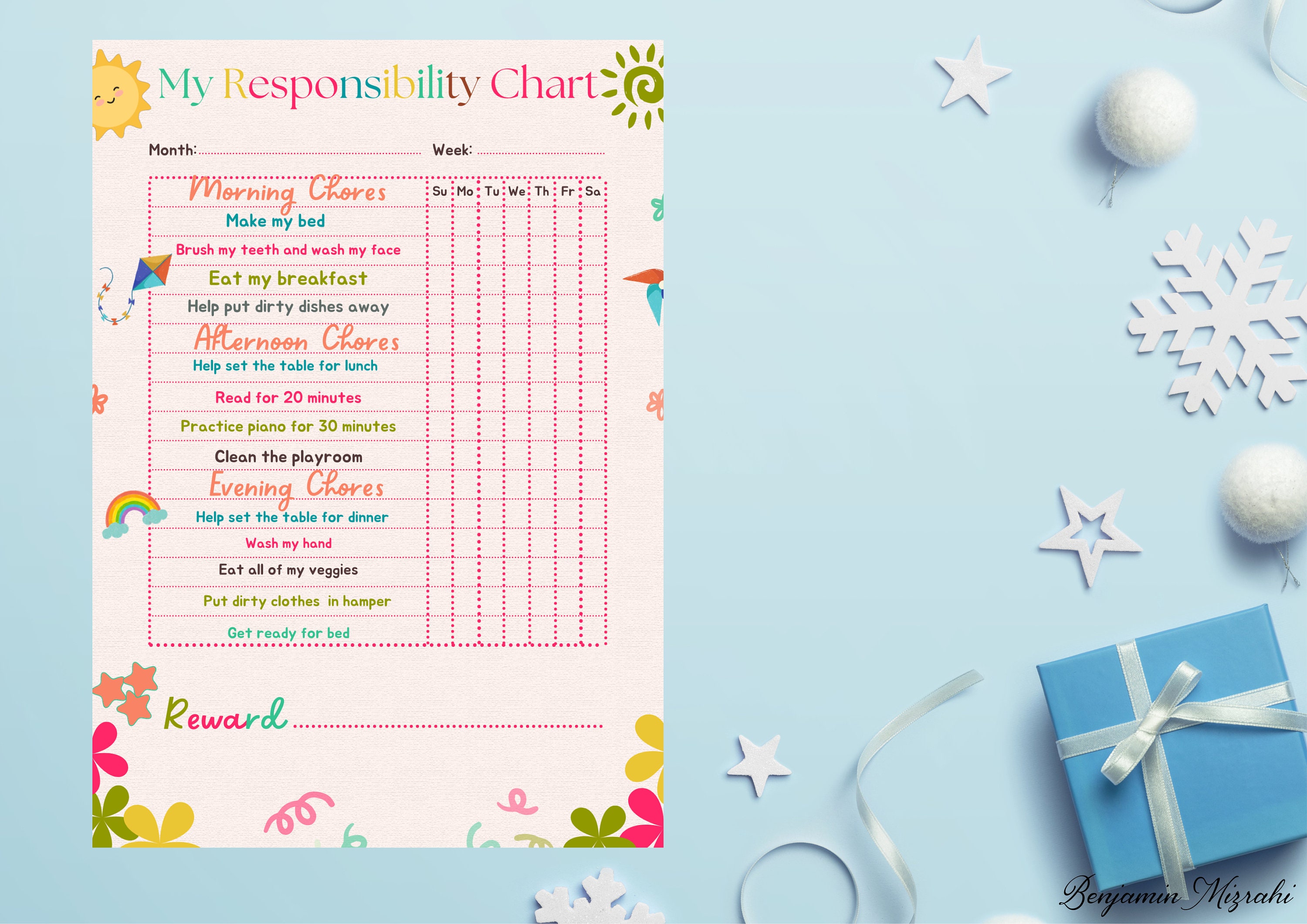 Kids Chores Rewards Printable Responsibilities Chart Chore Chart for ...