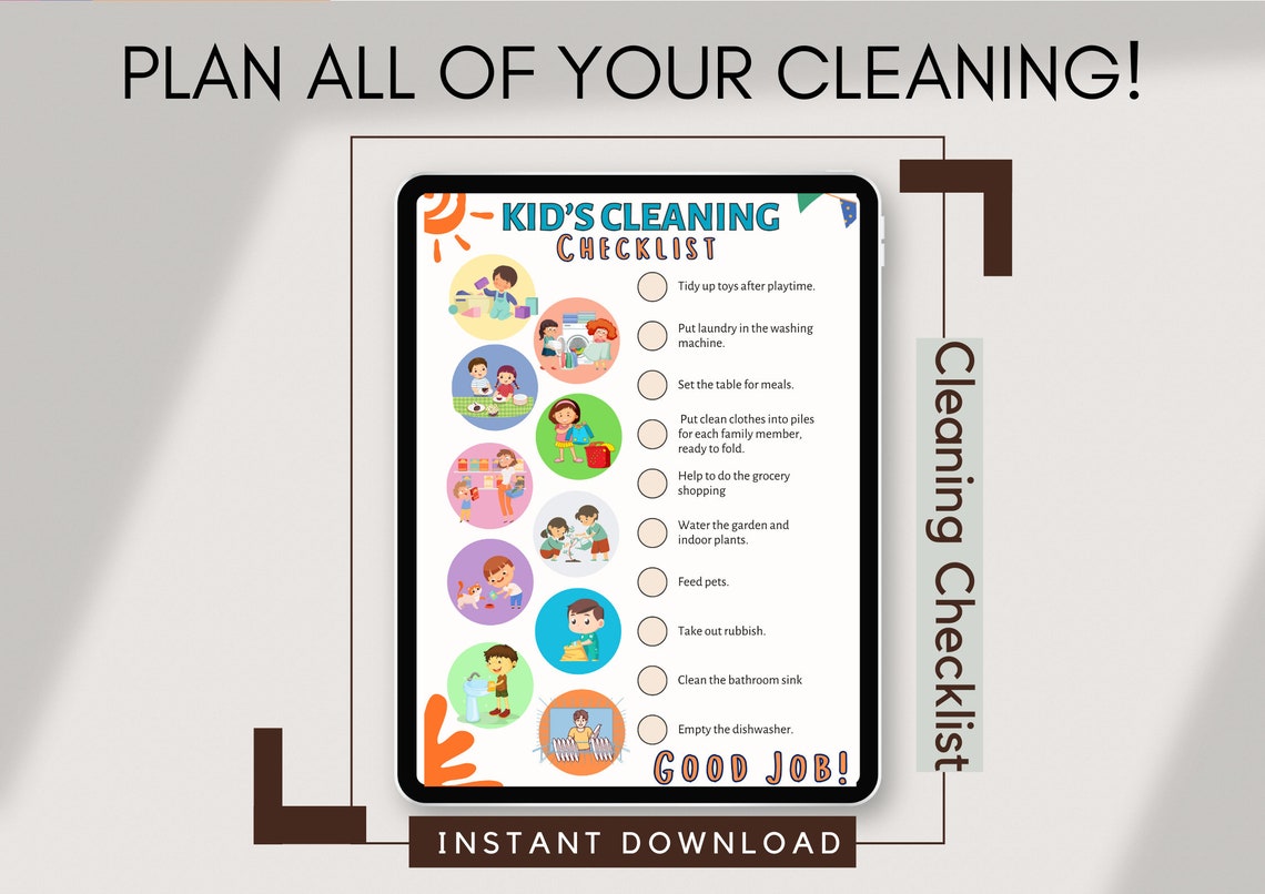 Kid's Cleaning Checklist Printable Cleaning Checklist Kids Cleaning ...