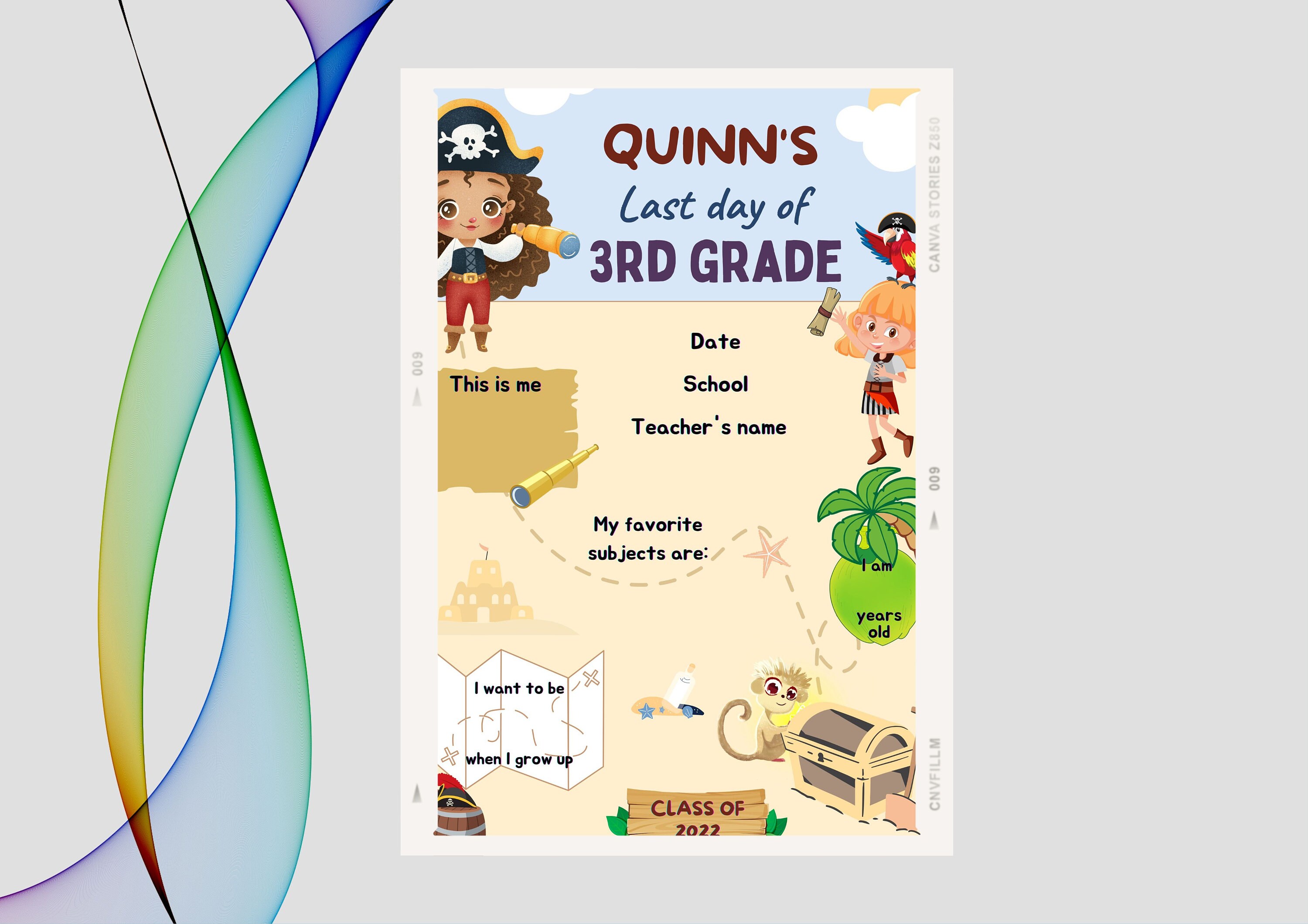 Editable First or Last Day of School 3rd Grade Boy or Girl Cute ...