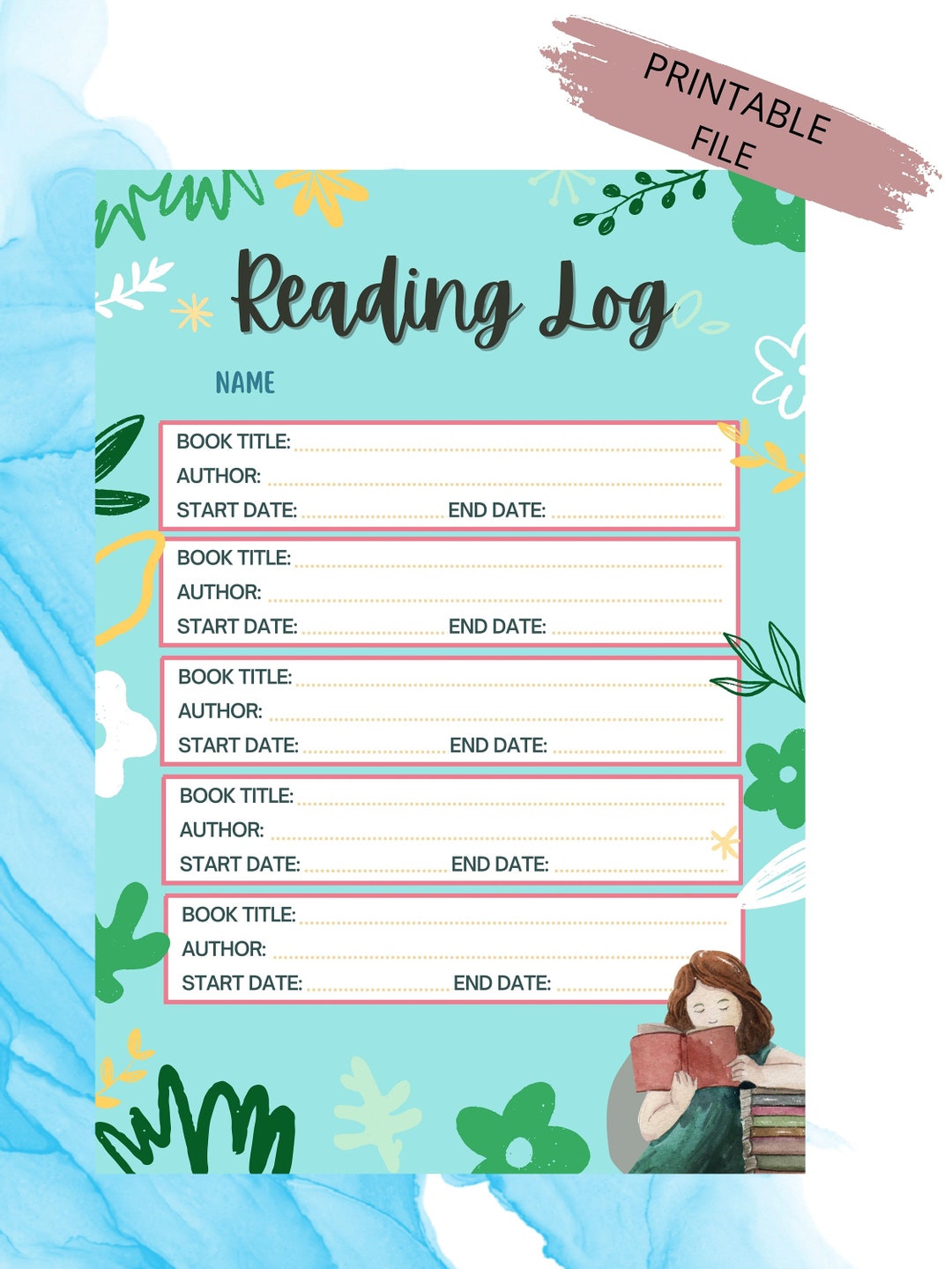 Kids Reading Log Printable Printable Reading Log for Kids - Etsy