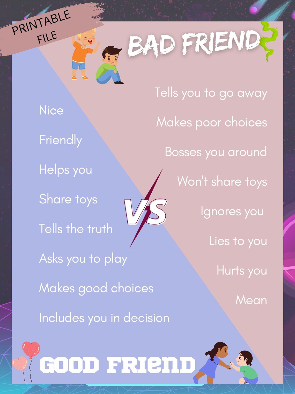 Good Vs Bad Friends Poster PRINTABLE Emotional Learning - Etsy