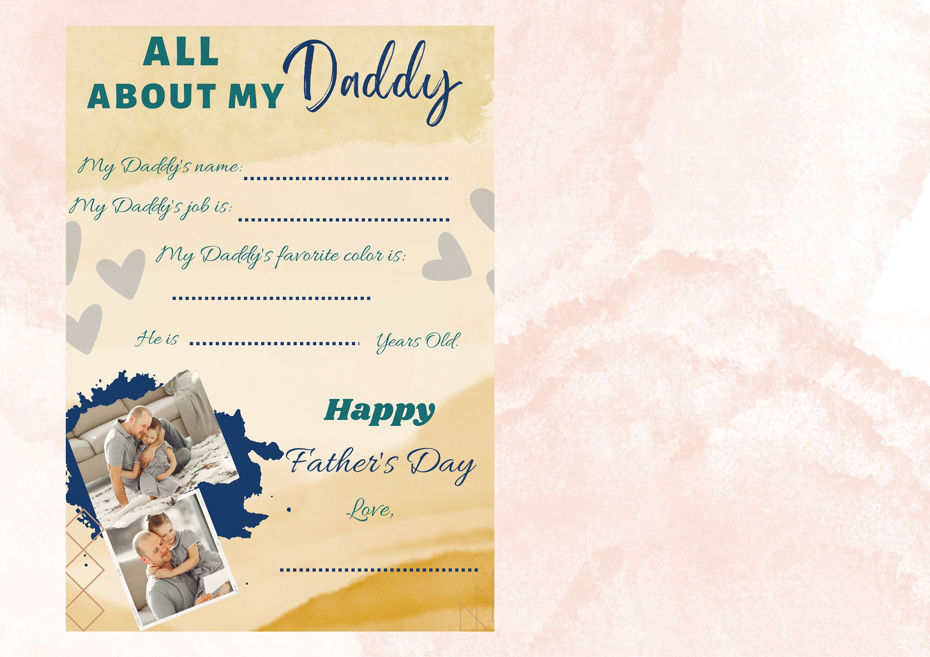Happy Father's Day Digital Printable, Instant Download, Greeting Card ...